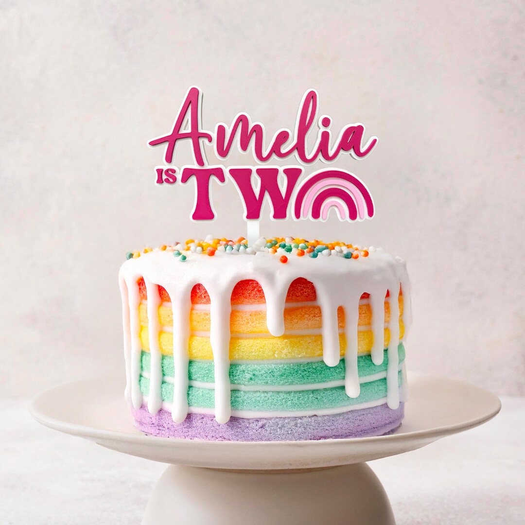 Custom 2nd Birthday Cake Topper • Rainbow Name Topper for Girl • Boho ...