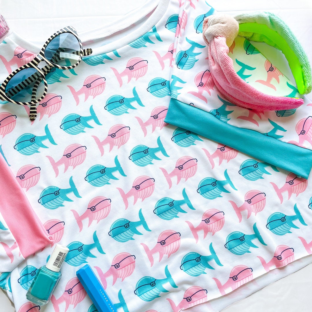 Pink and Blue Whale Print Crop Top, Boys and Girls Crop Top, Unisex ...