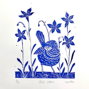 Blue Wren Fairywren Original Lino Cut Print / Australian Bird Print ...