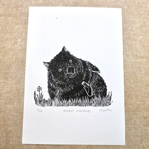 Wombat Linocut Print / Australian Animal / Black and White / Australian ...