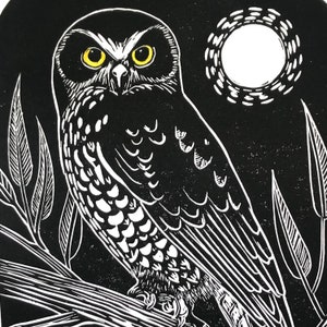 Southern Boobook Owl Lino Cut Print / Bird Print / Australian Bird ...