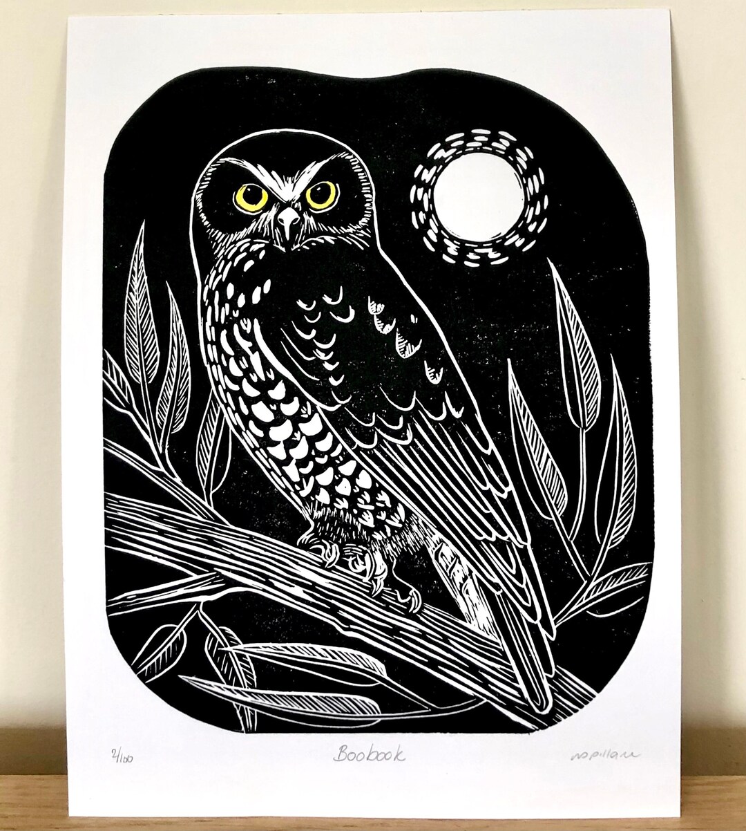 Southern Boobook Owl Lino Cut Print / Bird Print / Australian Bird ...