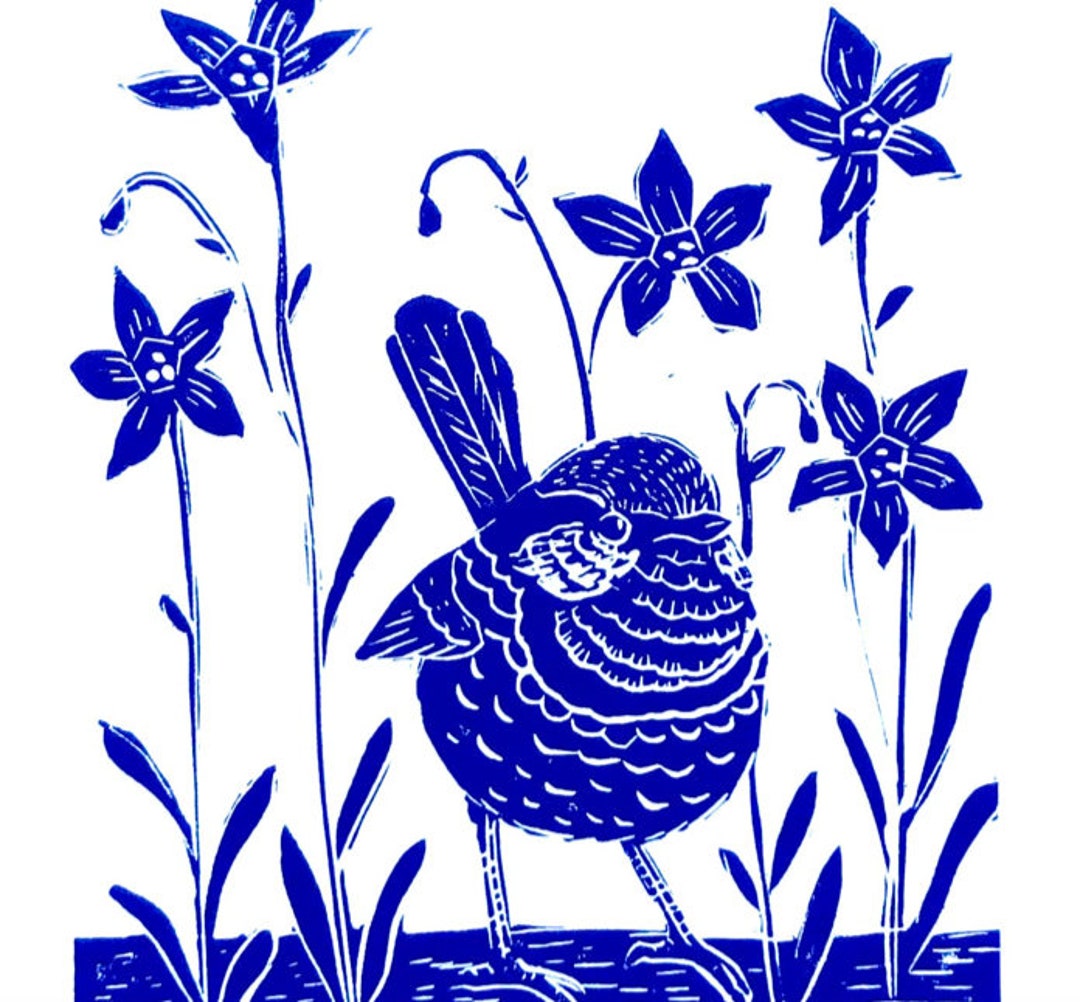 Blue Wren Fairywren Original Lino Cut Print / Australian Bird Print ...