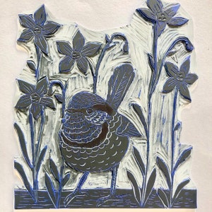 Blue Wren Fairywren Original Lino Cut Print / Australian Bird Print ...