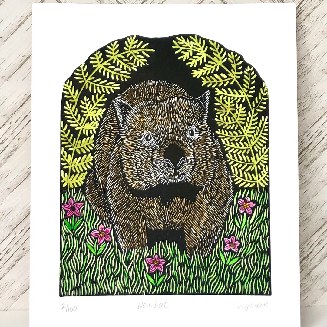 Wombat Lino Cut Print / Australian Animal Print / Wildlife Art ...