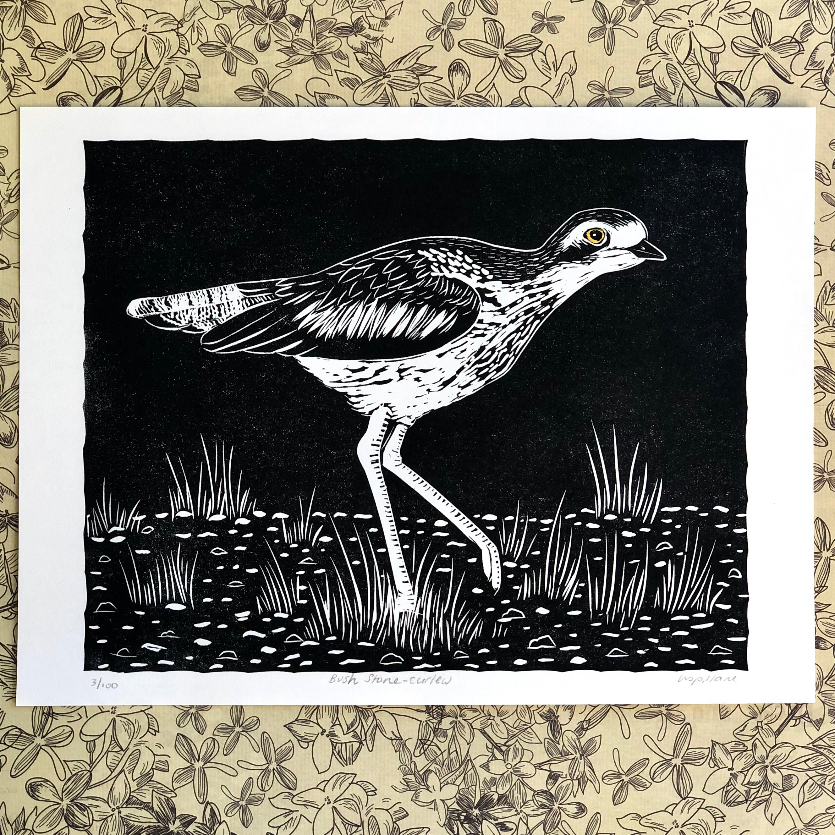 Bush Stone-curlew Lino Cut Print / Bush Thick Knee / - Etsy