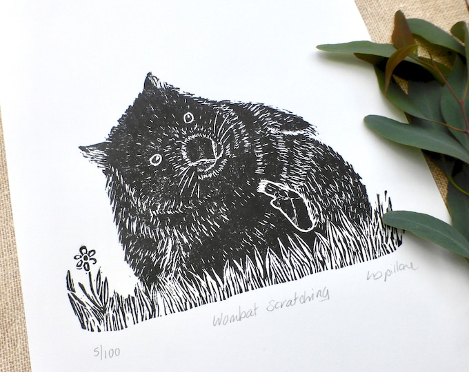 Wombat Linocut Print / Australian Animal / Black and White / - Etsy ...