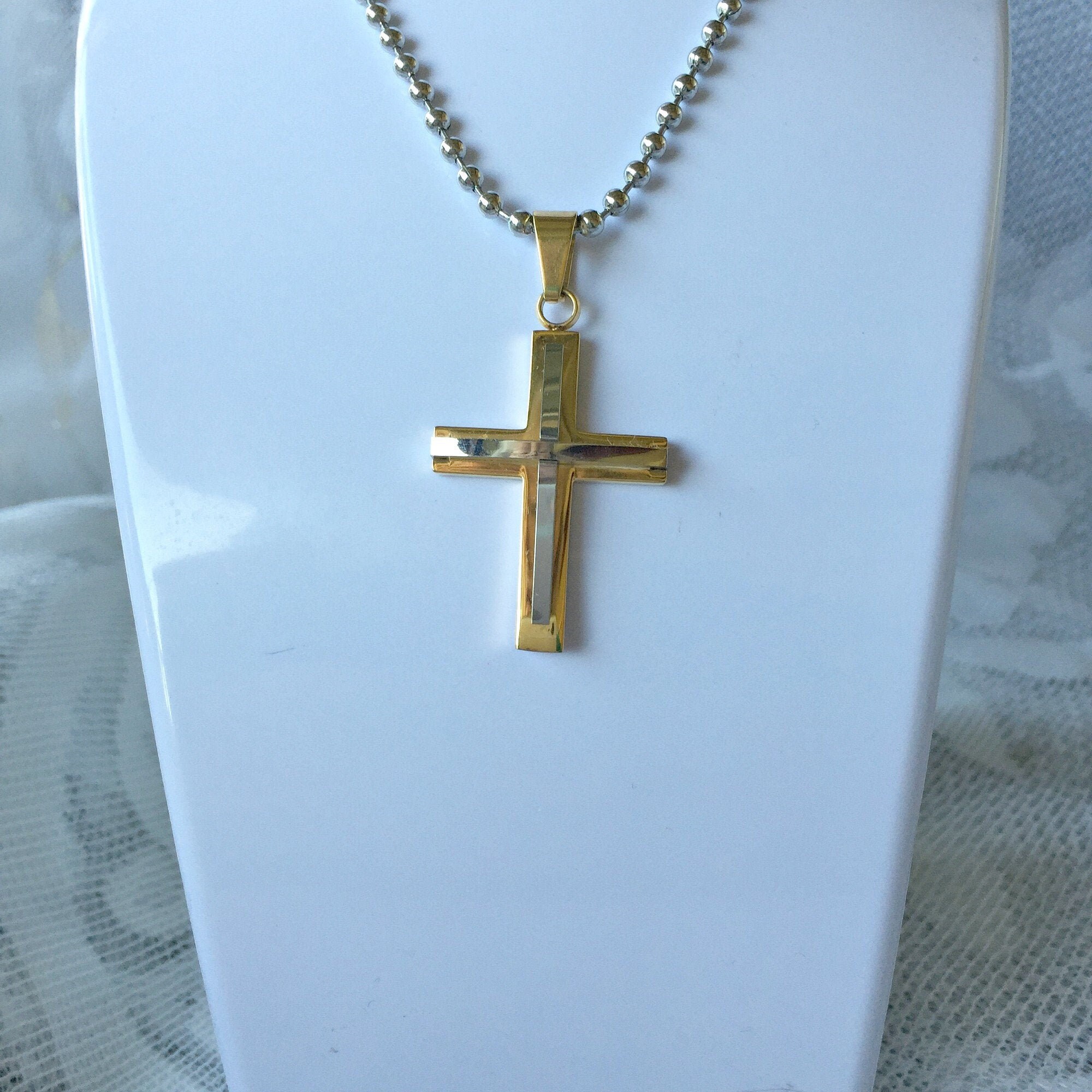 Two Tone Cross Pendant Yellow Gold Religious Two Tone Cross | Etsy