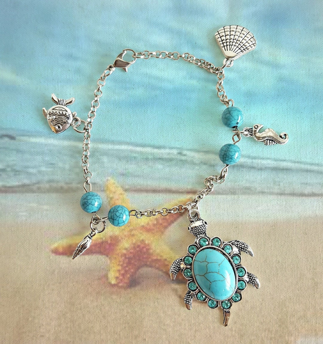 Turtle Beach Theme Bracelet, Ocean Theme Bracelet, Turtle Bracelet ...