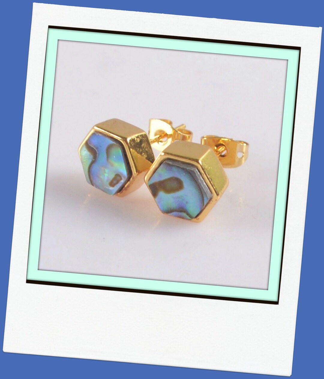 Hexagon Abalone Shell Stud Earrings, Gold Hexagon Stud Earrings ...