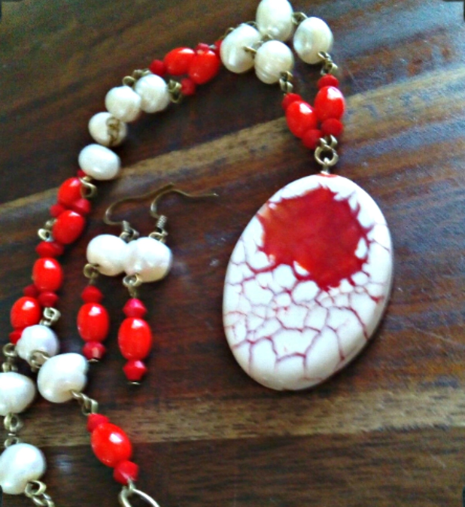 Fire Agate & Freshwater Pearl Necklace Natural Stone - Etsy Canada
