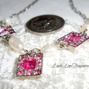 Dainty Fine Silver Tone Chain With Freshwater Pearls and Pink Crystal ...