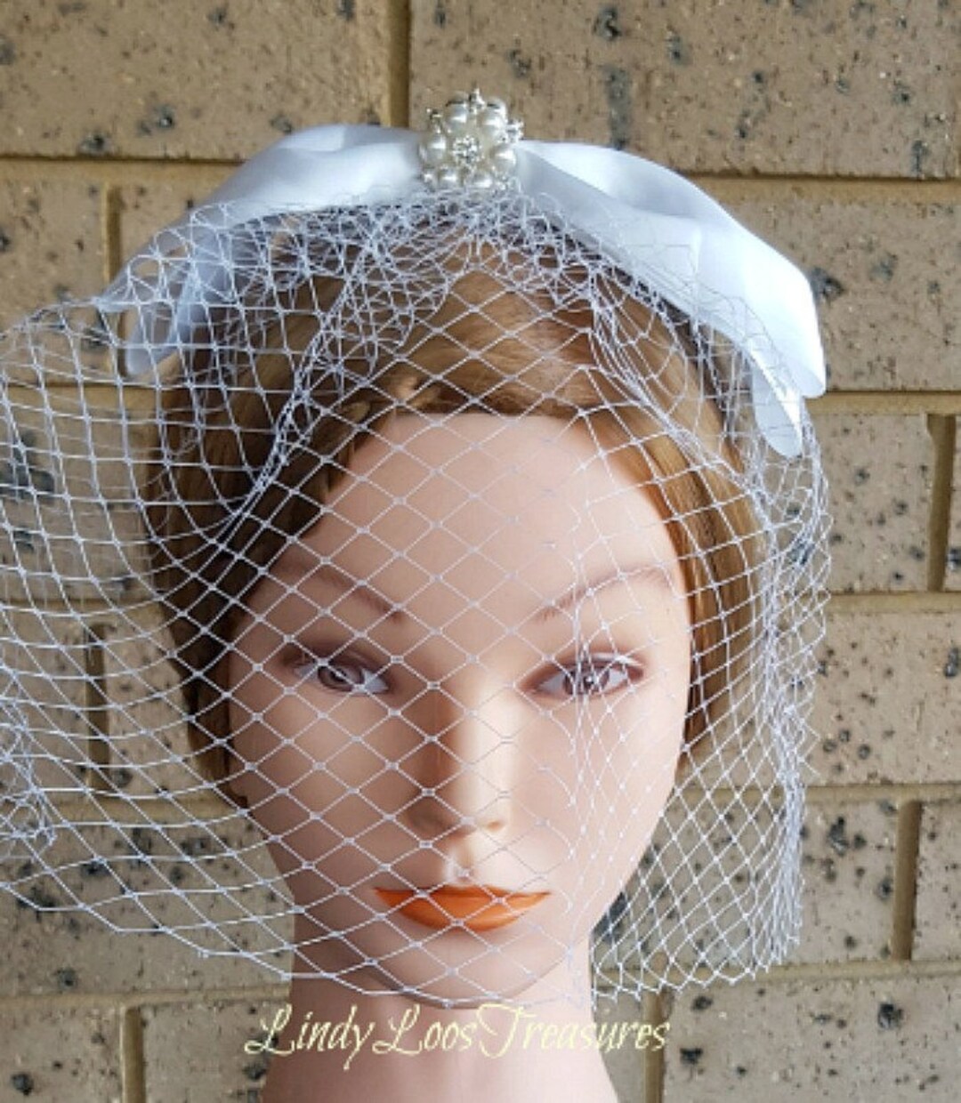 Crystal and Pearl Bow Birdcage Veil, Birdcage, Bridal Headband, Wedding ...