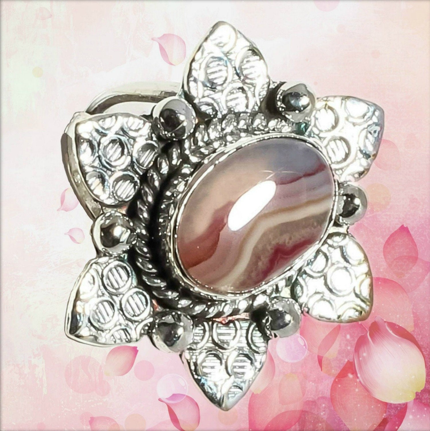Pink Agate Gemstone Ring size US6.75 925 Sterling Silver | Etsy
