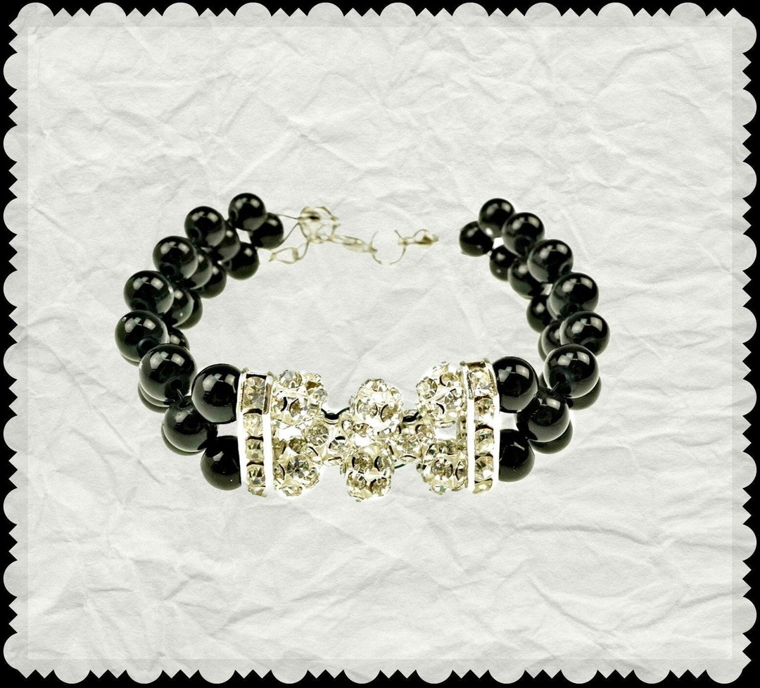 Black Crystal Beaded Bracelet, Black Crystal Bracelet With Rhinestones ...