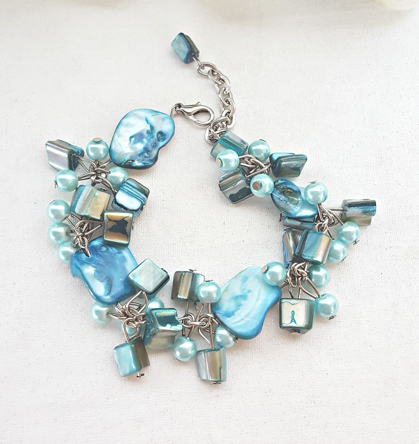 Carved sea shell and pearl beaded bracelet Shell bracelet | Etsy