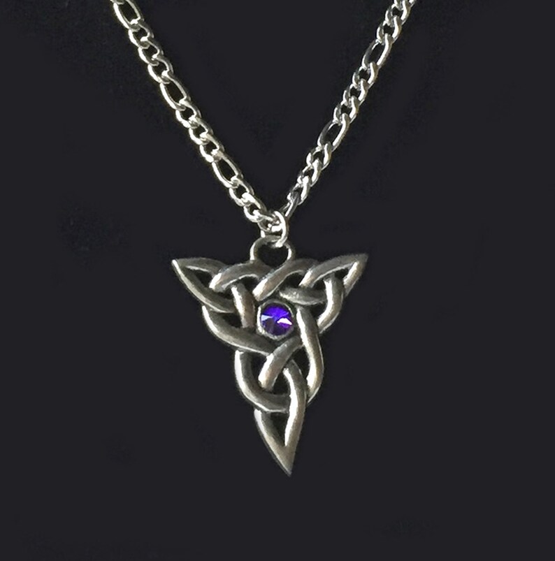 Triple Celtic Triangle Amethyst Pewter Pendant Necklace, Celtic Stamped ...