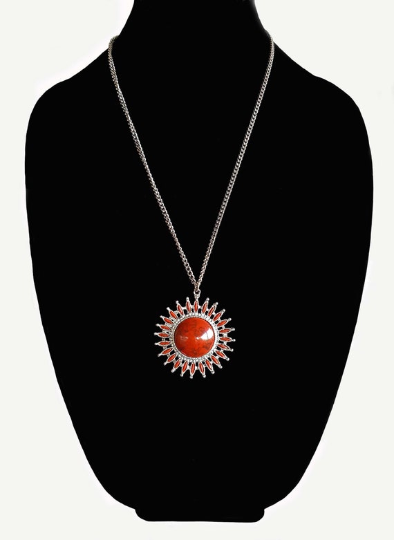 Stunning Silver Coral Sun Pendant Red Coral Pendant Silver | Etsy