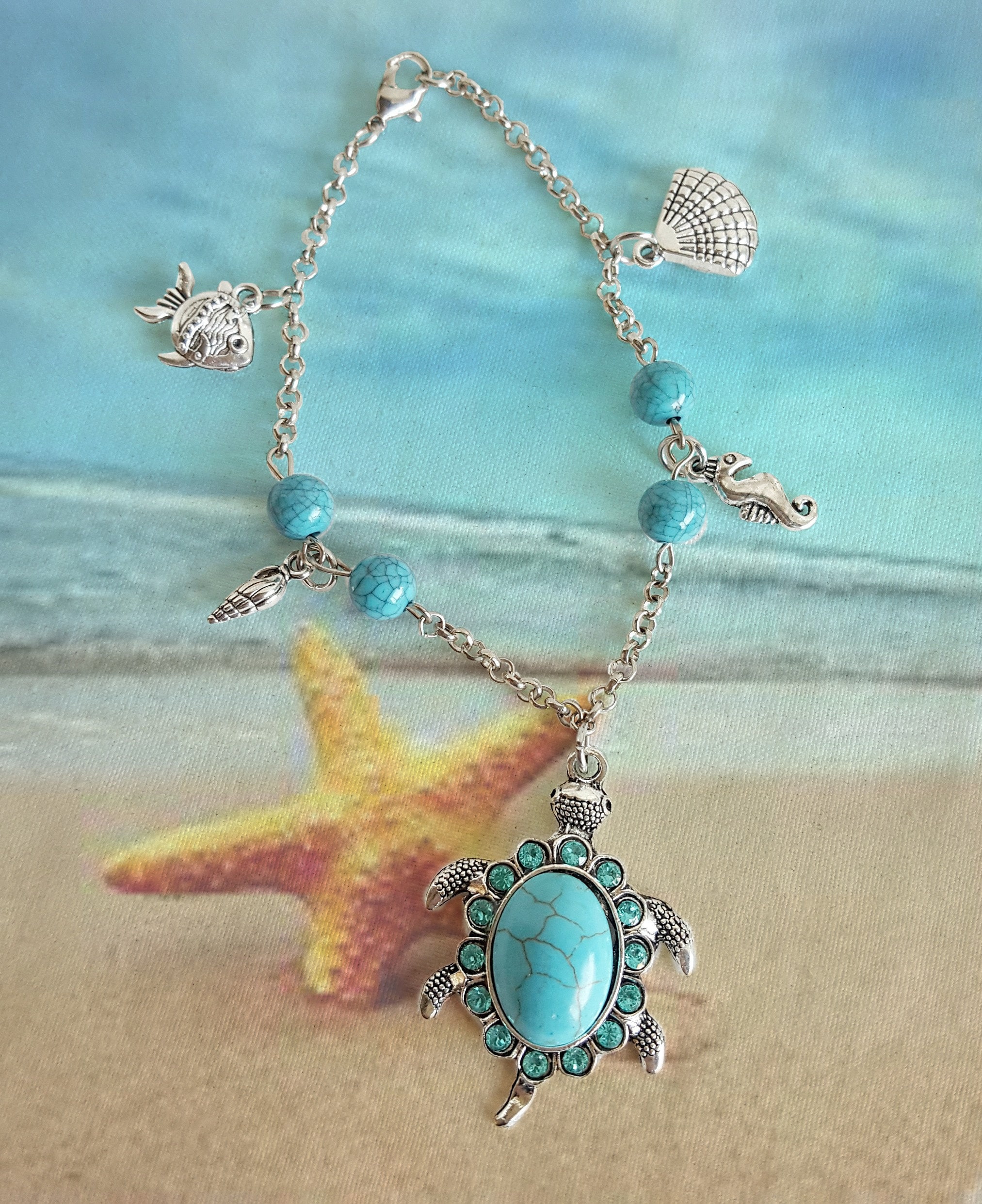 Turtle Beach Theme Bracelet, Ocean Theme Bracelet, Turtle Bracelet ...