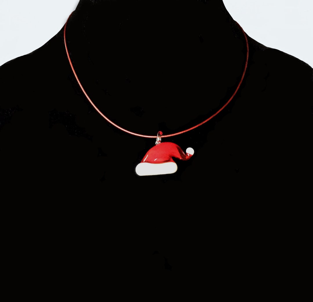 Christmas Santa Hat Choker Necklace, Artisan Glass Santa Pendant, Santa ...