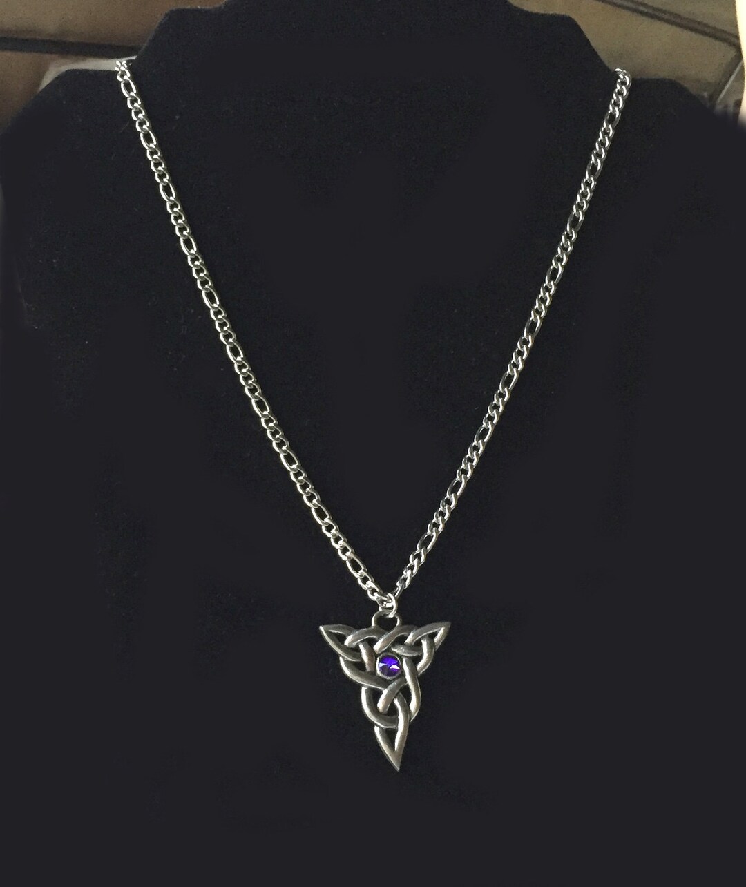Triple Celtic Triangle Amethyst Pewter Pendant Necklace, Celtic Stamped ...