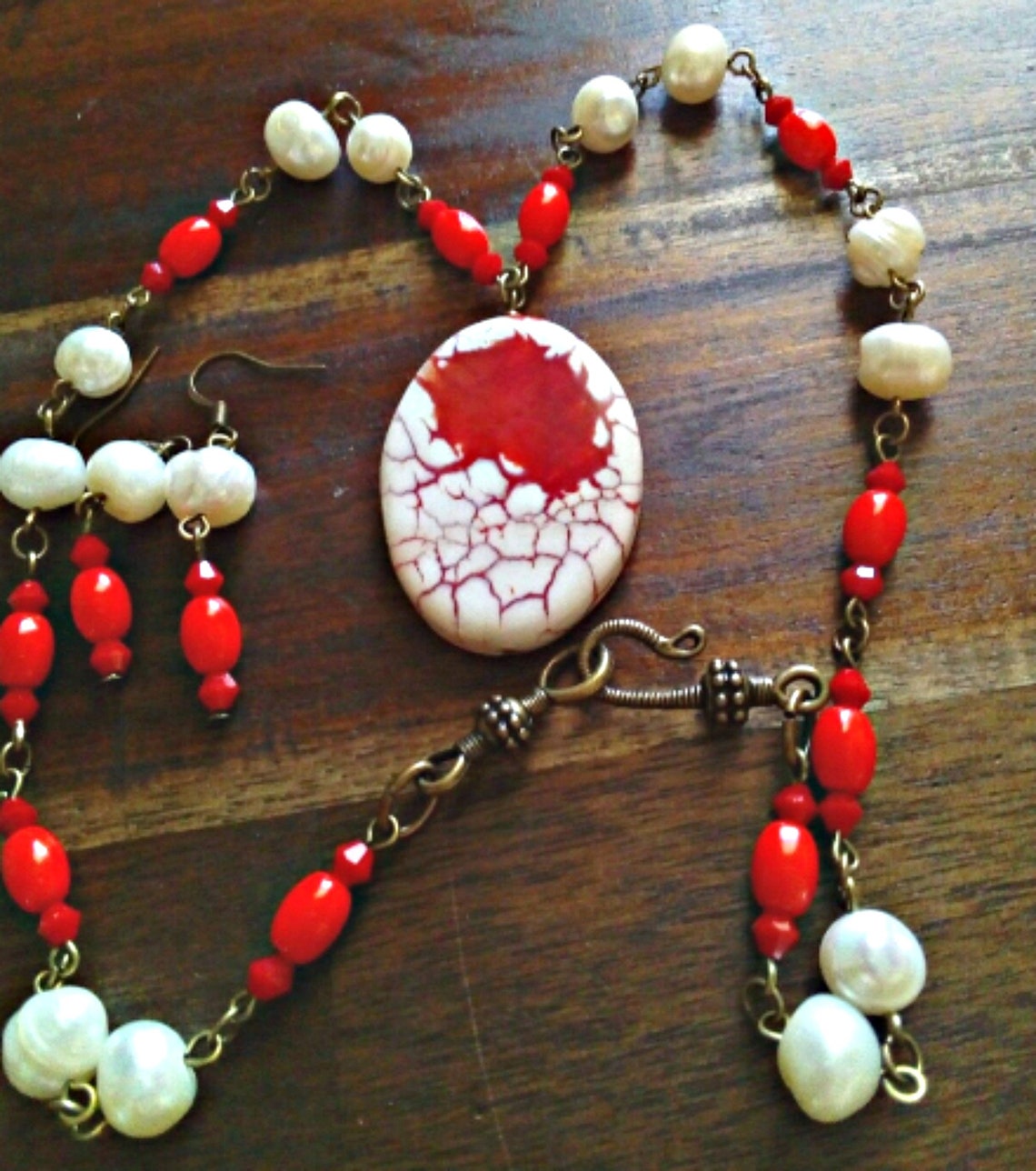 Fire Agate & Freshwater Pearl Necklace Natural Stone - Etsy Canada