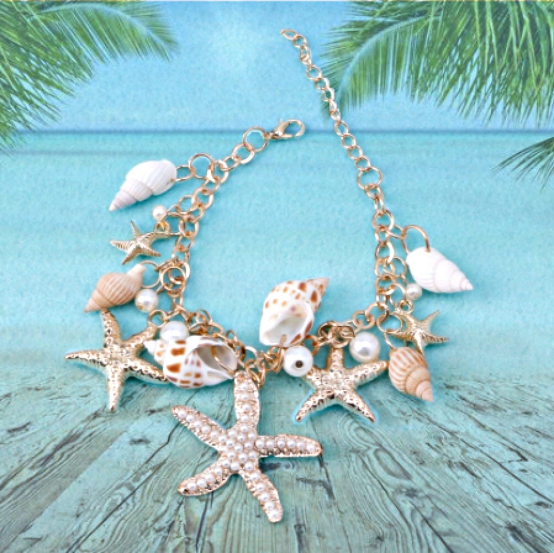 Gold Shell Bracelet, Shell Bracelet, Starfish Bracelet, Beach Bracelet ...
