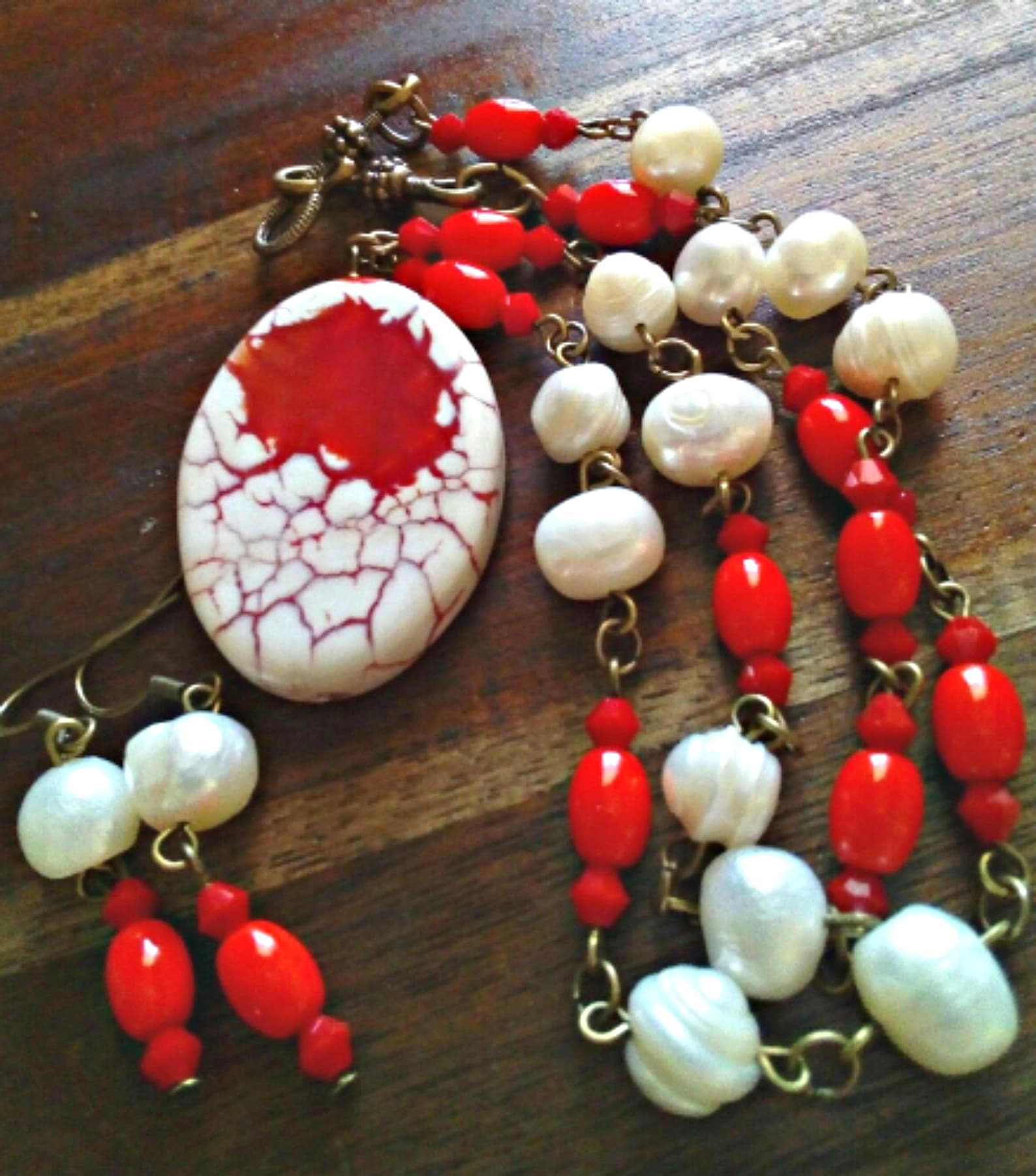 Fire Agate & Freshwater Pearl Necklace Natural Stone - Etsy Canada