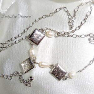 Dainty Fine Silver Tone Chain With Freshwater Pearls and Pink Crystal ...