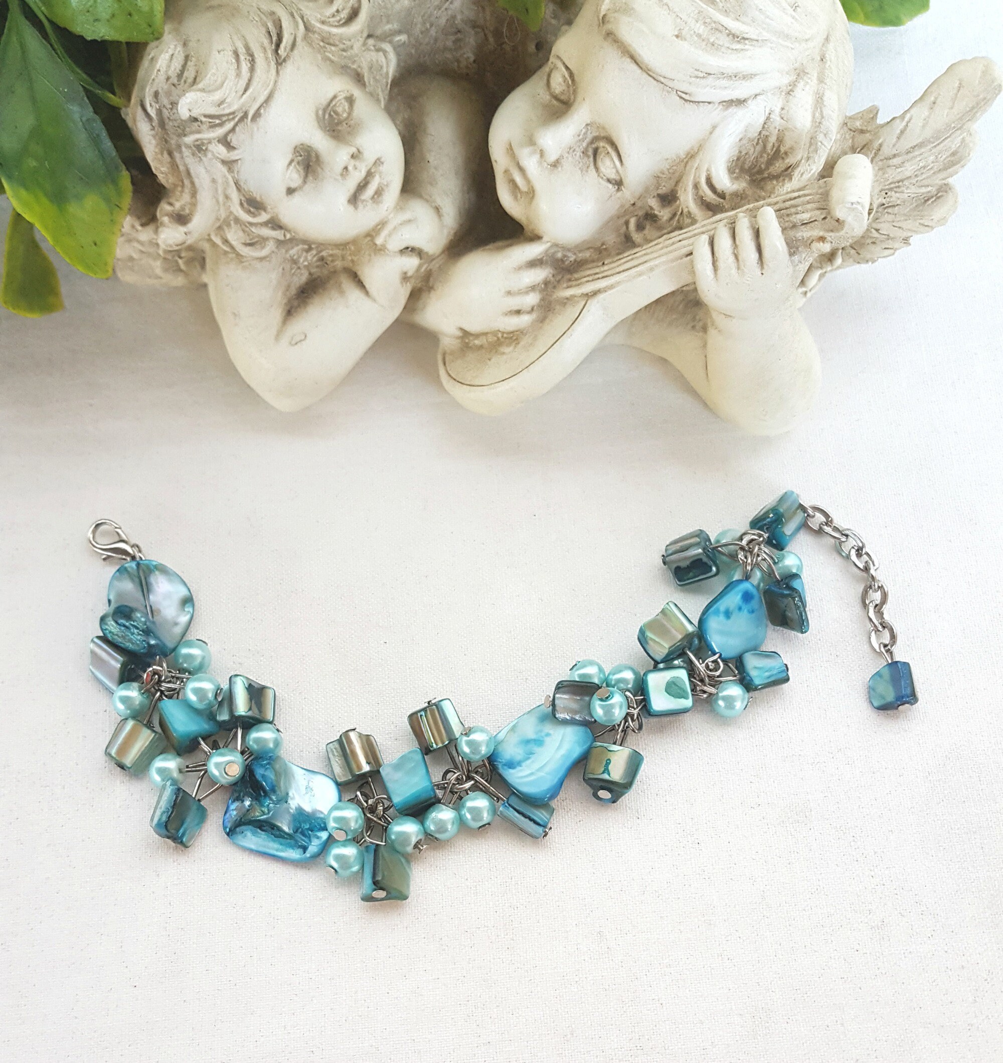 Carved sea shell and pearl beaded bracelet Shell bracelet | Etsy