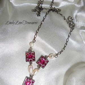 Dainty Fine Silver Tone Chain With Freshwater Pearls and Pink Crystal ...