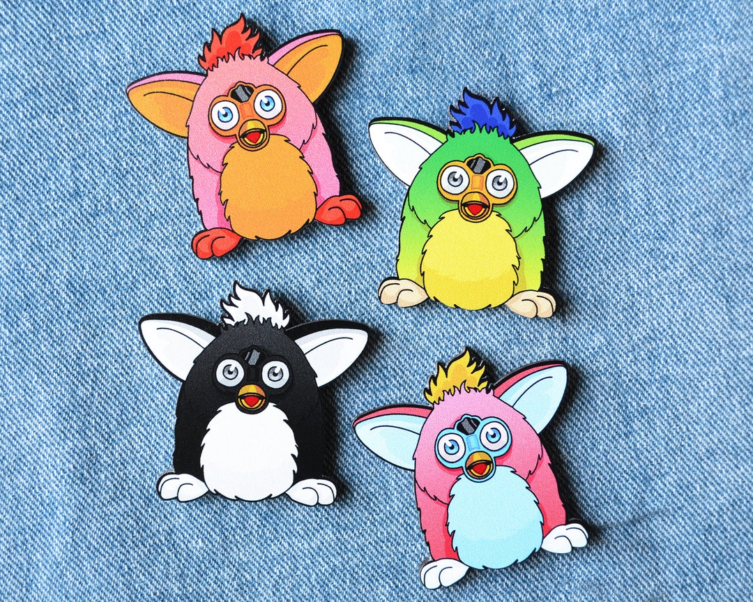 Furby Skunk, Kiwi, Rooster, Sherbet Wooden Pin Badge, Furby Pin, Furby ...