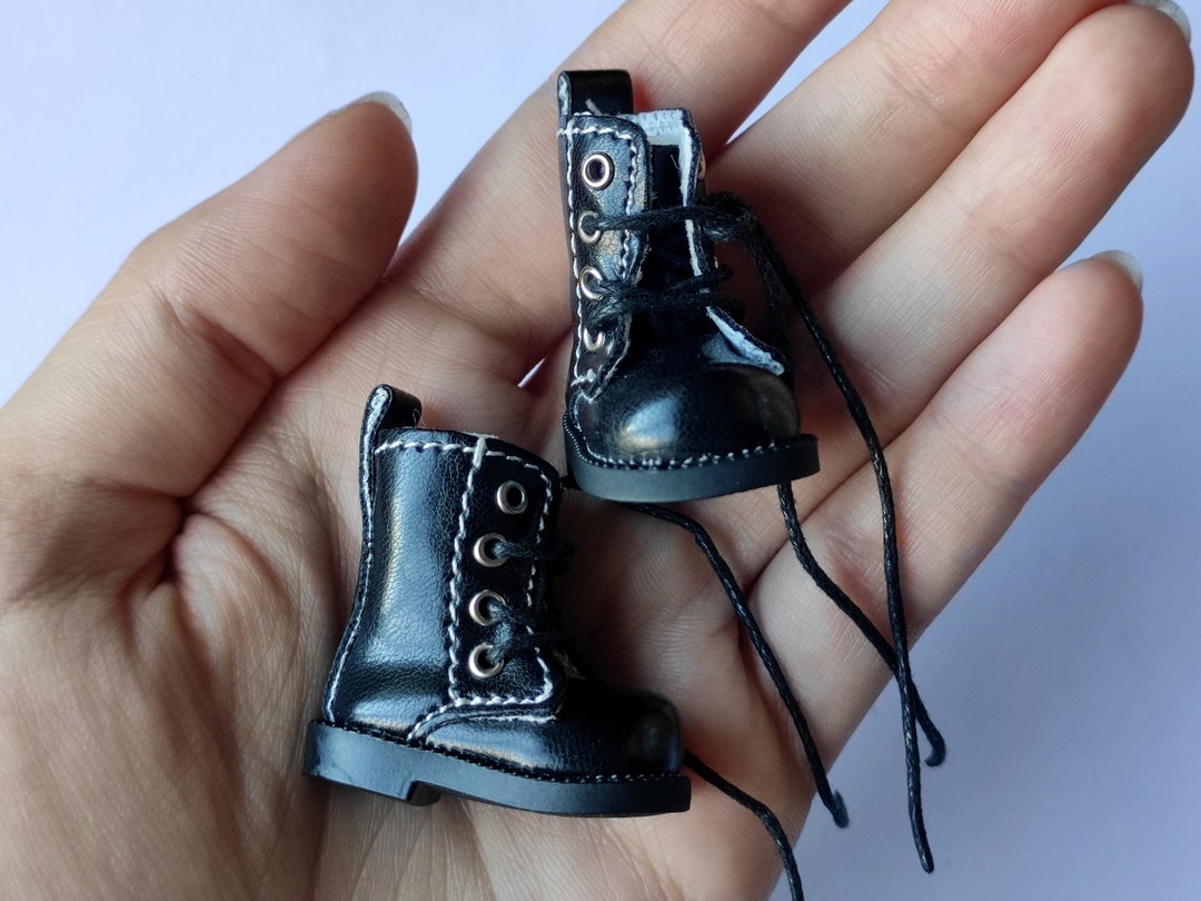 B01 Black Doll Boots With White Stitching: Blythe, Obitsu, Pullip (1/6 ...