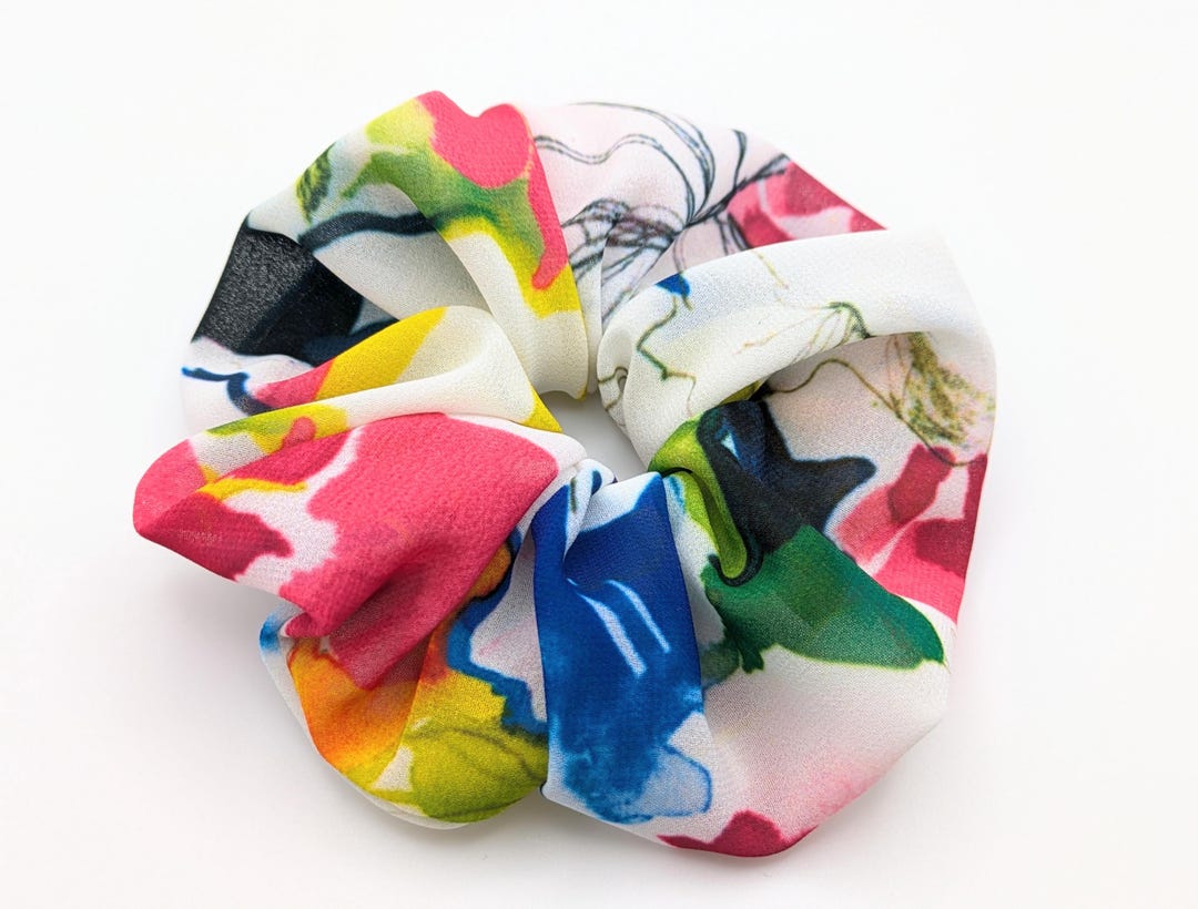 Scrunchie White Red Blue Yellow Printed Polyester Chiffon Fabric Hair ...