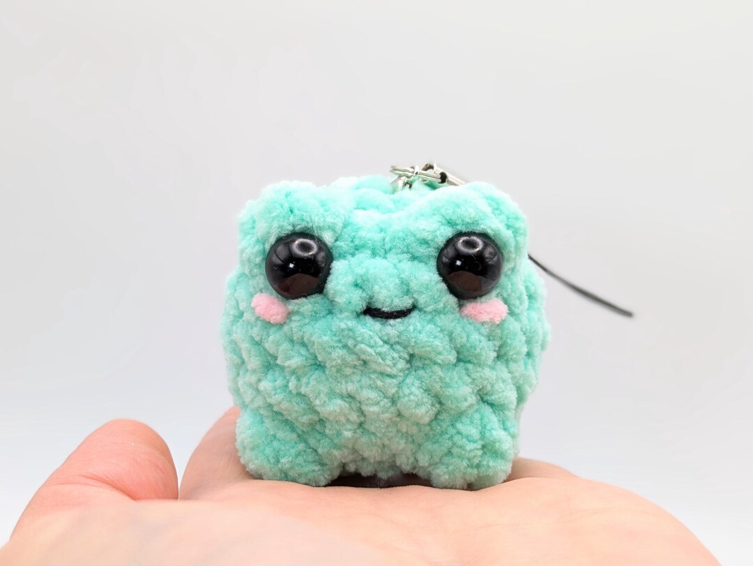 Frog Green Crochet Plushie Handmade Toy Gift Amigurumi Stuffed Animal Toad Mini Keychain Charm ...