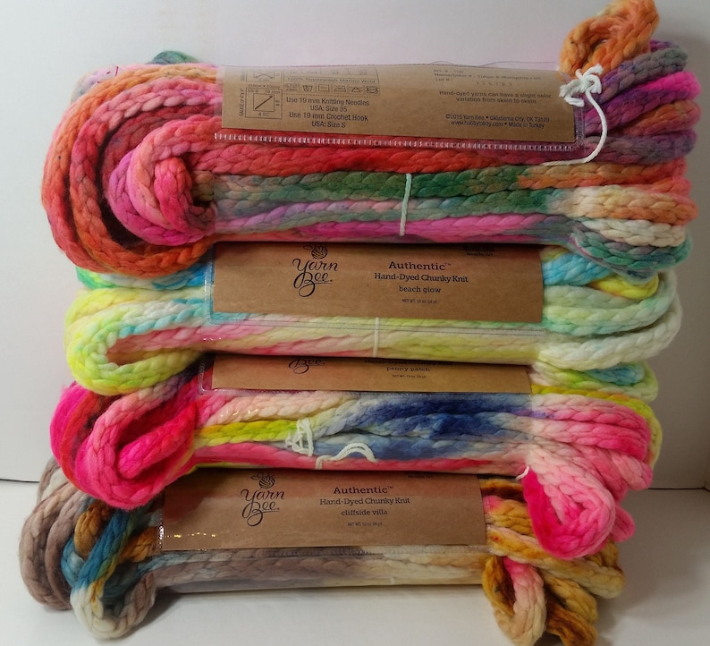 Authentic Hand Dyed Chunky Knit Yarn Bee, 10oz, 24y, Jumbo 7 - 4 Colors ...
