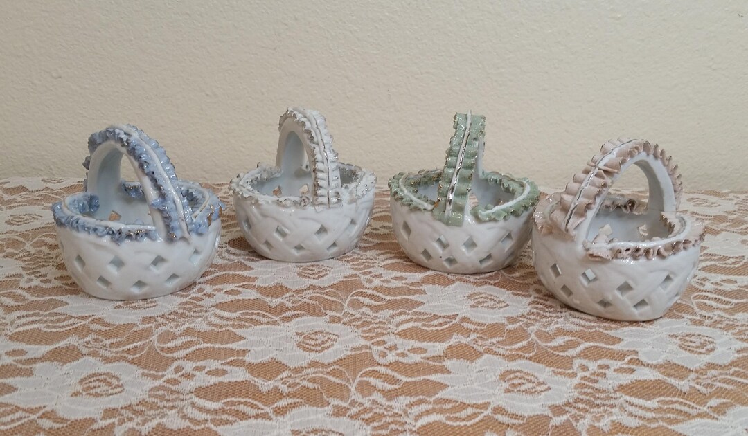 Vintage Porcelain Baskets: Lattice, Ruffle Design, Choose Color, 3 1/4 ...