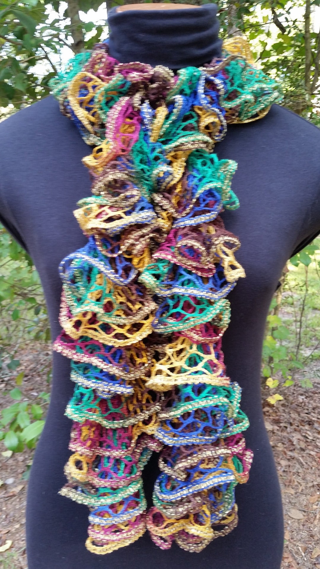 4 X 45 Inches Knitted Multi-colored Mesh Ruffle Scarf With a Metallic ...