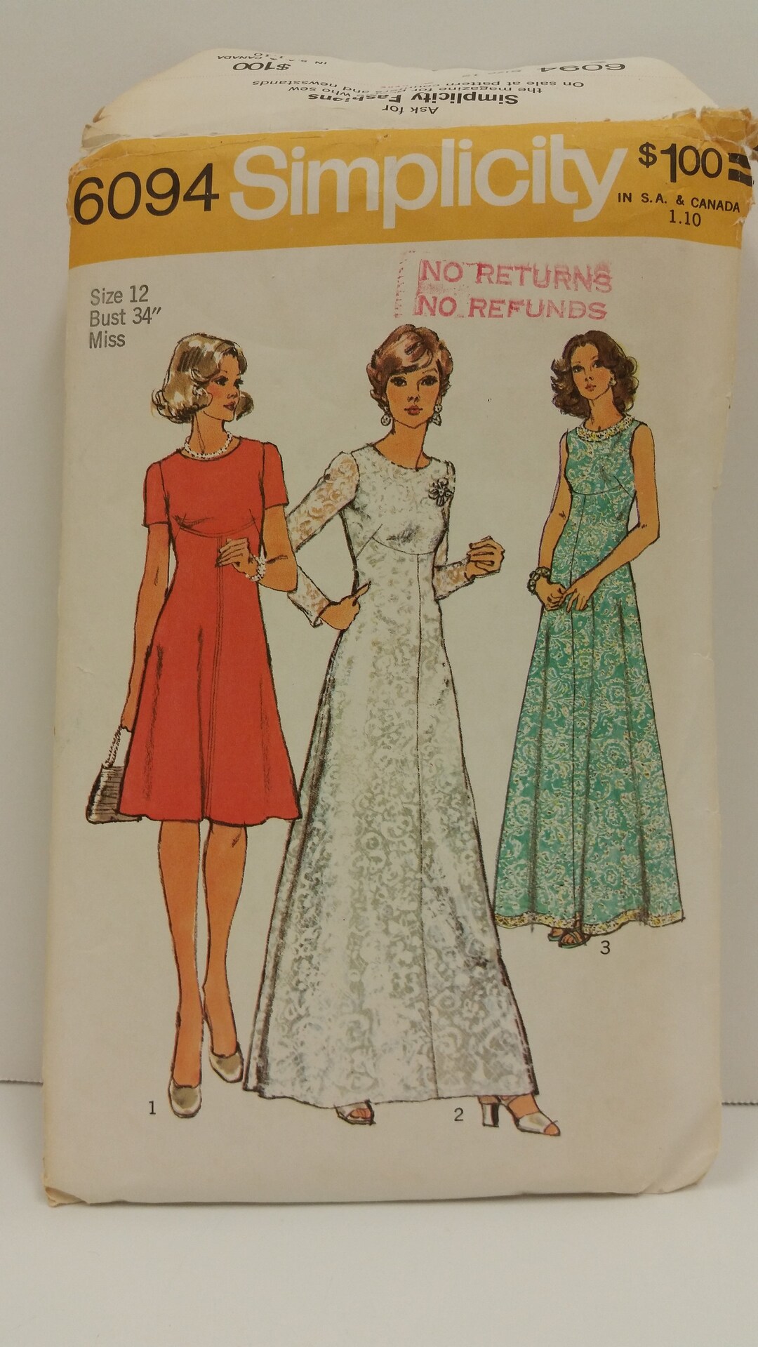 Vintage 1973 Simplicity 2 Lengths Dress Pattern 6094: Misses 12 - Etsy