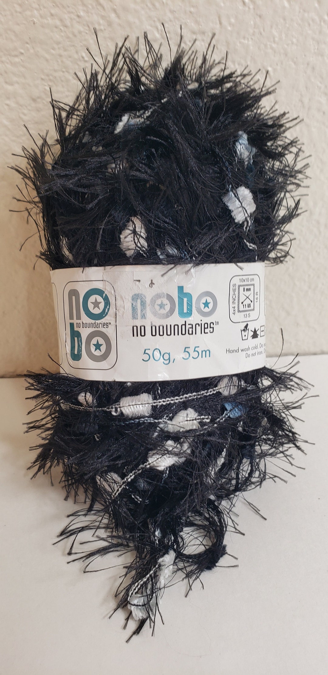 1 Skein No Boundaries Yarn, Black Eyelash Yarn With White/black/blue ...