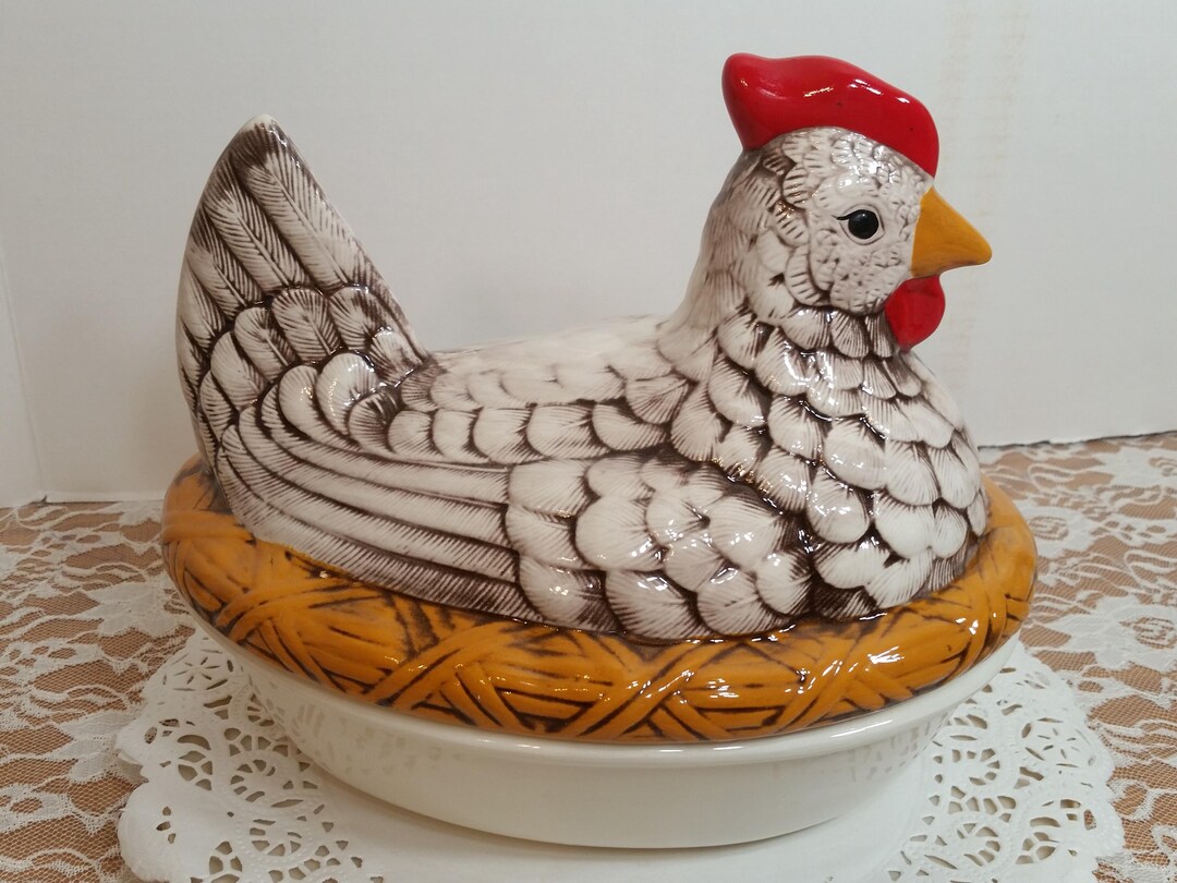Vintage Ceramic Nesting Chicken Dish, 9 1/2in L, 7in W, 8in High ...