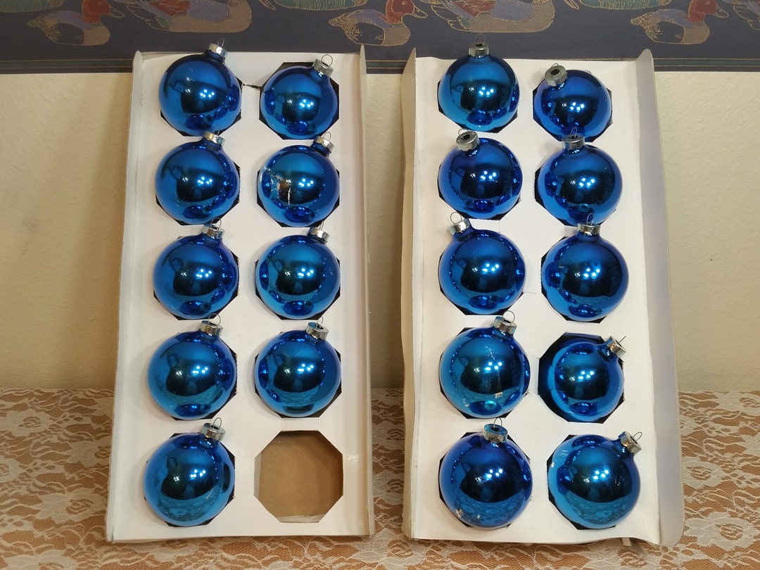 Vintage Holiday Time 2 1/2in Diameter Blue Glass Christmas Ornaments ...