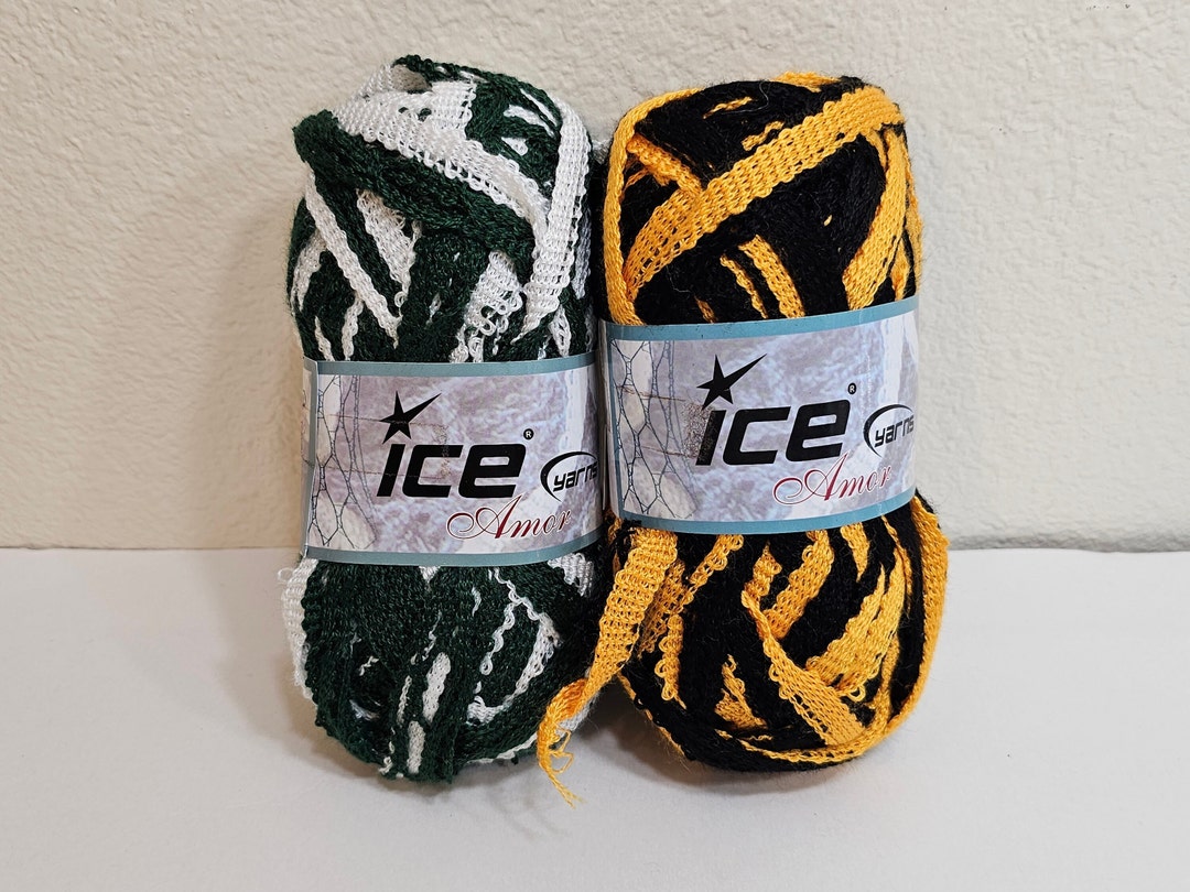 1 Skein Ice Amor Ruffle Yarn, Black and Gold, 100g, 30m, 100% Acrylic ...