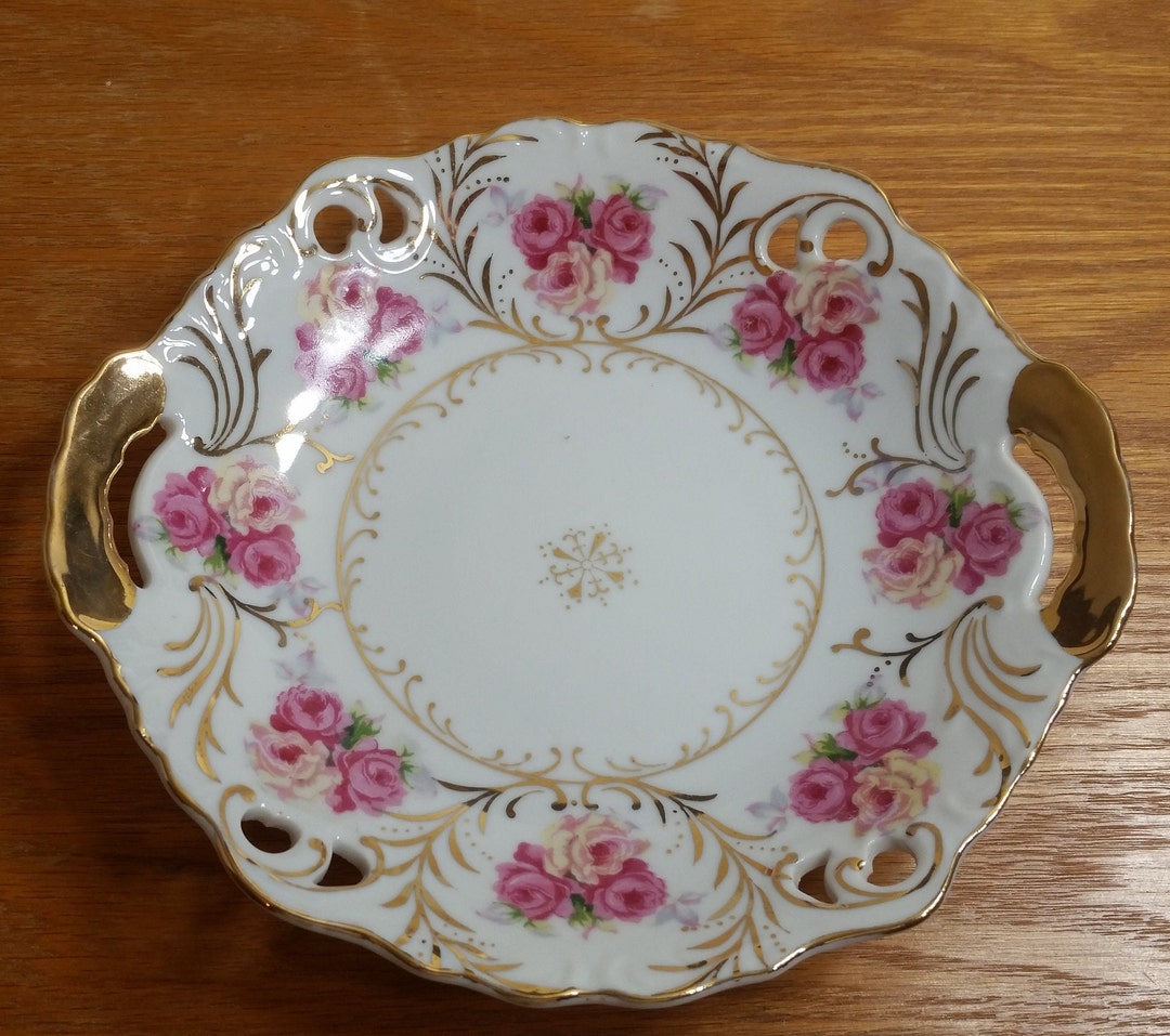 Vintage Lefton Hand Painted Serving Plate: Pink Roses, Gold Accent - Etsy