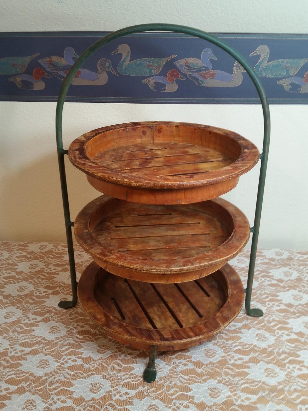 Vintage 3 Tier Metal/wood Tabletop Storage Rack: 18 3/8in High, 14 1 ...