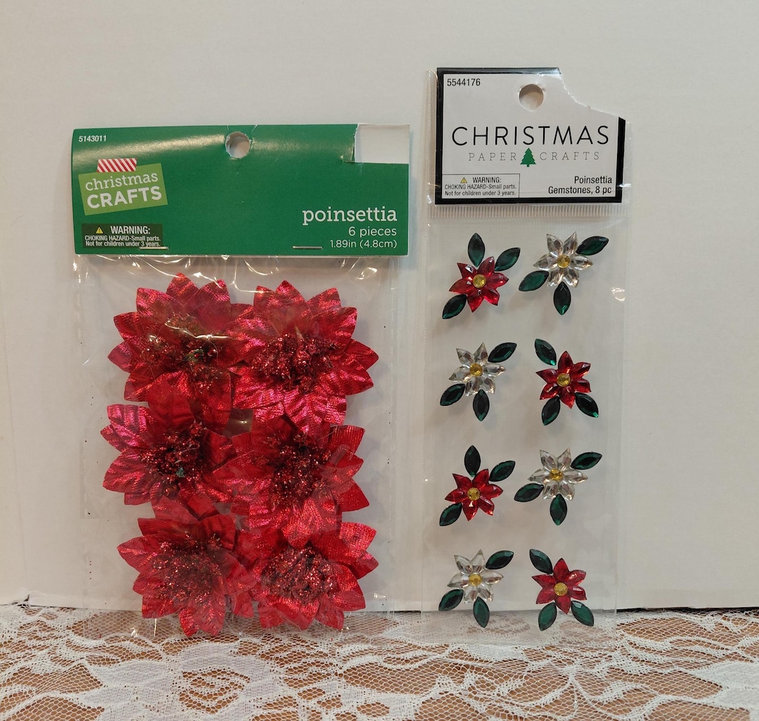 3D Poinsettia Christmas Paper Craft Stickers, Metallic or Rhinestone, 6 ...