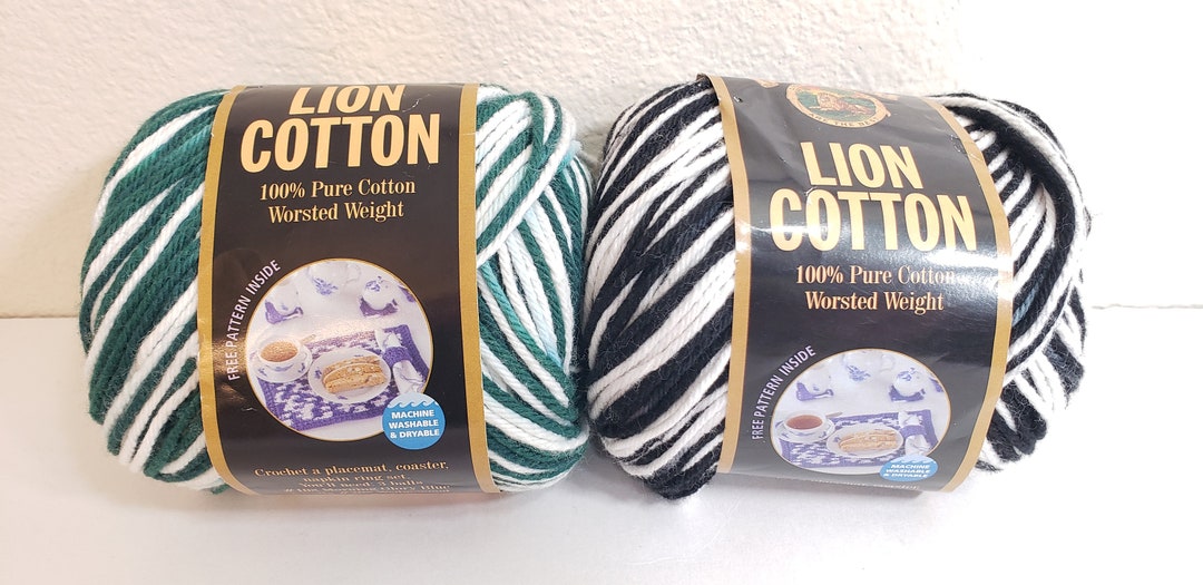 1 Skein ( 8 Skeins Available in Basil) Lion Cotton Yarn, Green/white ...