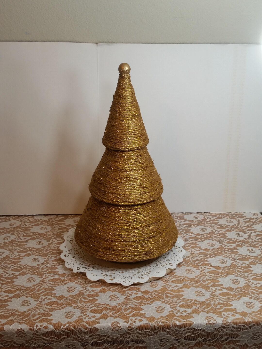 Vintage Gold 3 Tier Rope Tabletop Tree, 17in H, 9.5in Diameter; No ...