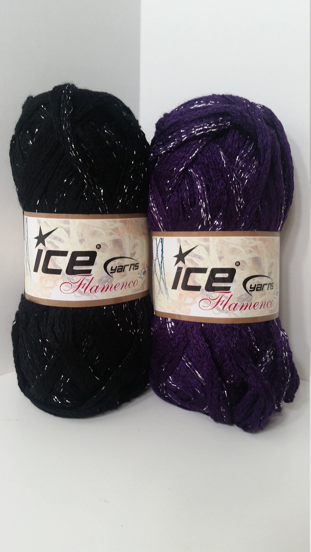 1 Skein (6 Skeins Available in Purple/silver) Ice Flamenco Ruffle Yarn ...