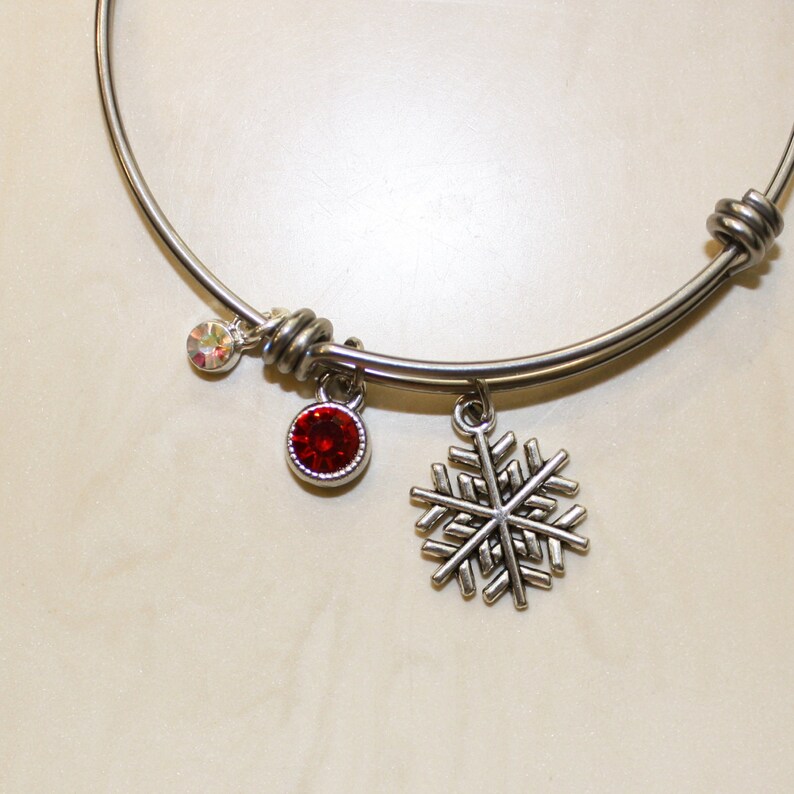 Snowflake Bangle // Charm Bangle // Adjustable Bangle // - Etsy